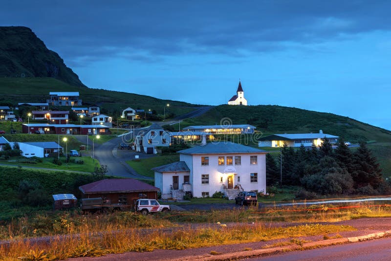 Vik village, Iceland stock image. Image of summer, night - 38207899