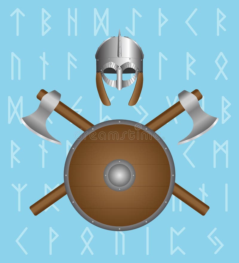 Viking weapons and armor. stock vector. Illustration of blue - 186979305