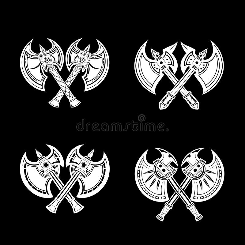Viking Axe Set with Intricate Knot Patterns and Borders Vector ...