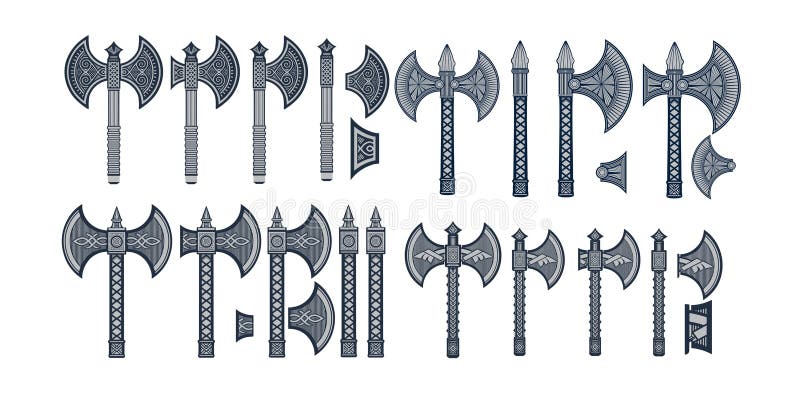 Viking Axe Set with Intricate Knot Patterns and Borders Vector ...