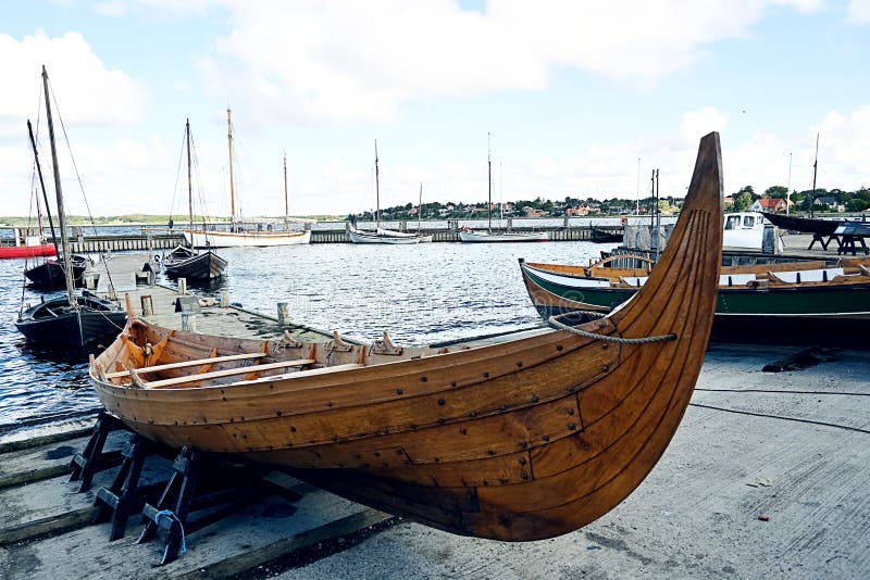 Viking Boat Making, Wooden Boat on the Shore Stock Photo - Image of ...