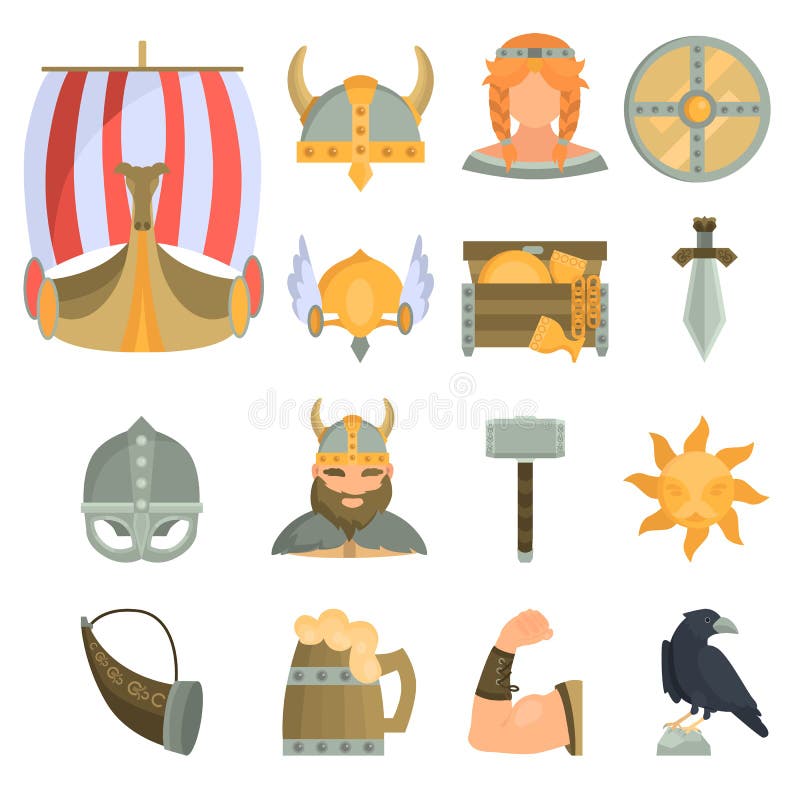 Viking Culture Color Flat Icons for Web and Mobile Design Stock Vector ...