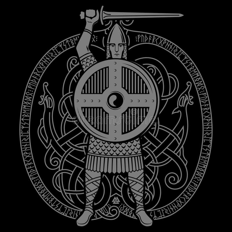 Viking Design. Old Norse Warrior. Viking with Sword and Shield. Stock ...