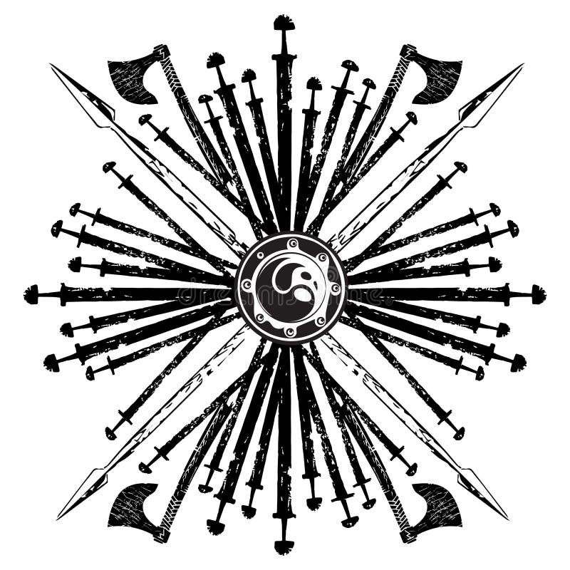 Viking Design. the Shield of a Viking with Battle Axes, Swords and ...