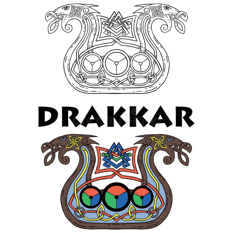 Viking Drakkar. Drakkar Ship , Vector Illustration, Isolated on Black ...