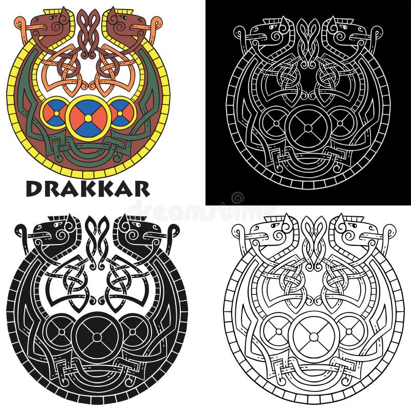 Viking Drakkar. Drakkar Ship , Vector Illustration, Isolated on Black ...