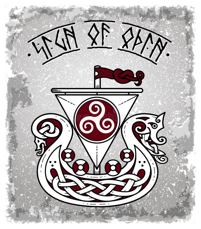 Viking Ship with the Sign of Odin on the Sail Stock Vector ...