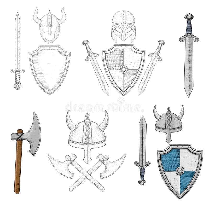 Shield Sketch Sword Vector Stock Illustrations 681 Shield Sketch