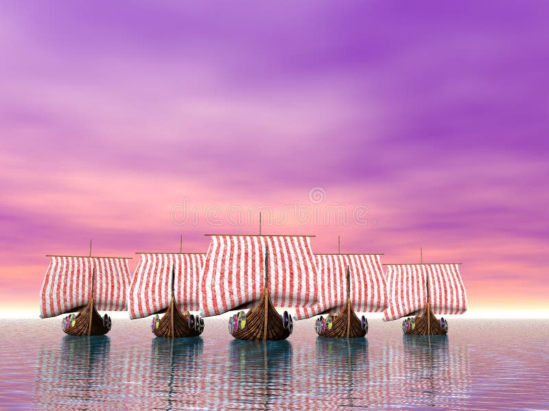 Viking Fleet of Ships stock illustration. Illustration of fleet - 4846288