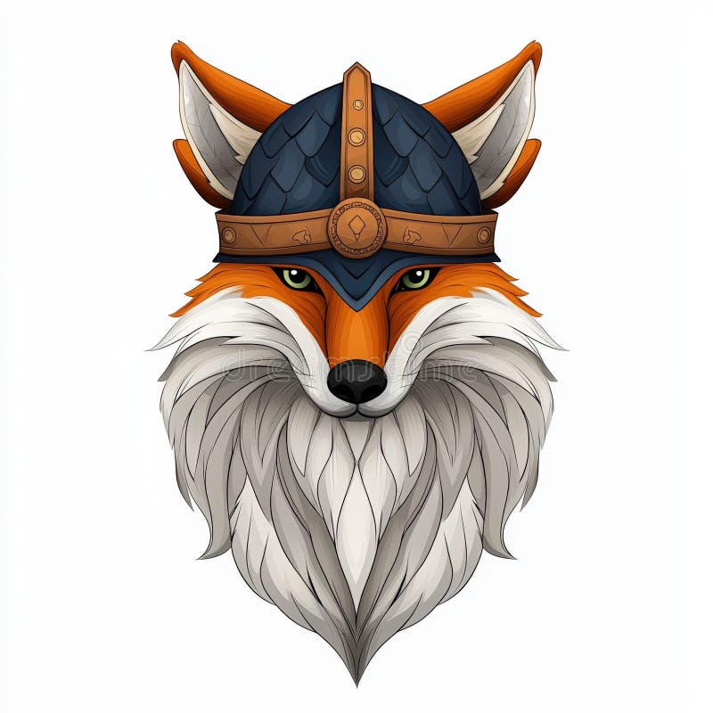 Viking Fox with Helmet White Isolated Background Stock Illustration ...