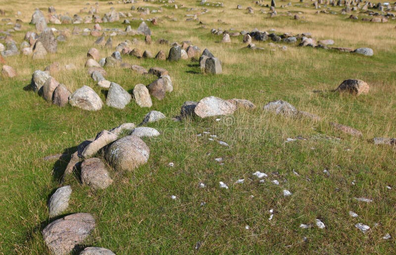 Viking Graveyard in Denmark with Stone Circles Stock Image - Image of ...