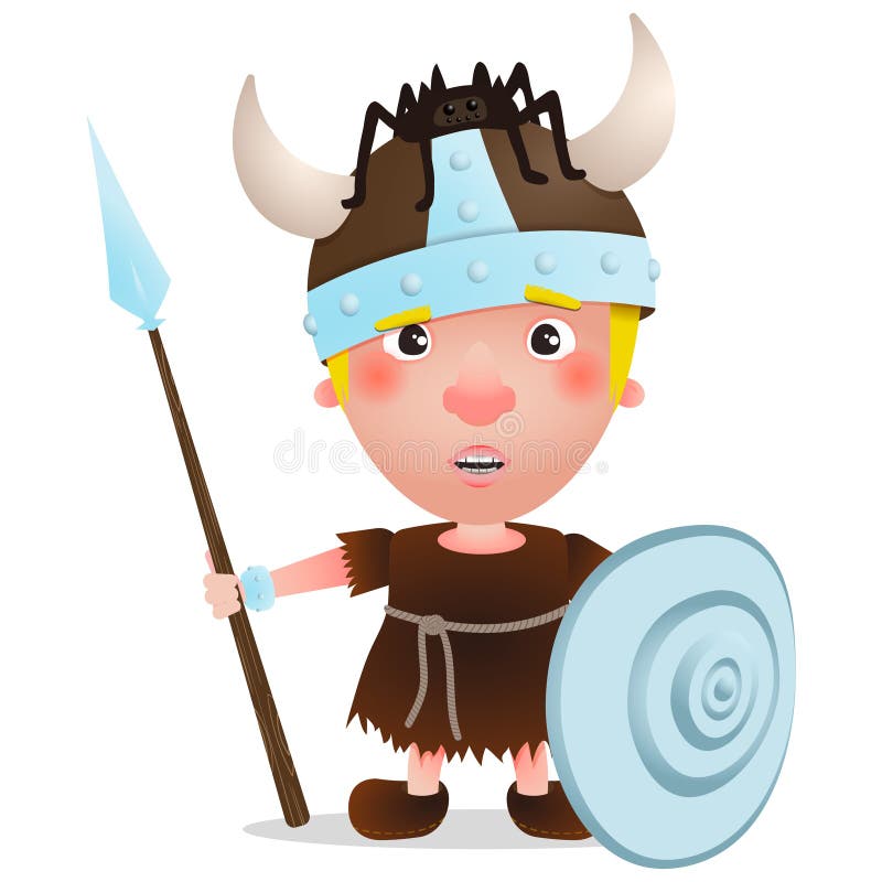 Viking Have a Spider on the Hat. Cartoon Character Stock Vector ...
