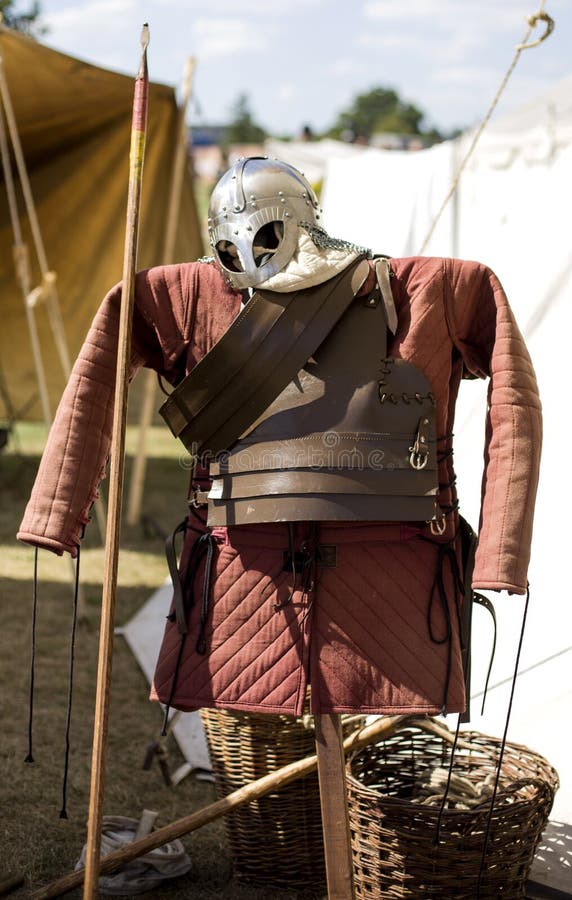 Viking Helmet, Chain Mail and Spear Stock Image - Image of historical ...
