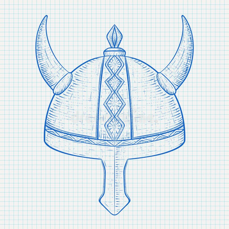 Viking Armor Set Helmet Shield And Axe Hand Drawn Sketch Stock