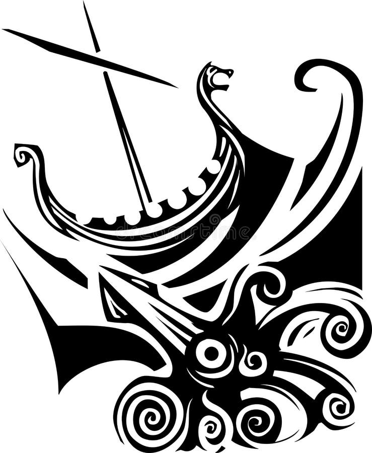 Viking Longship Sailing ilustración del vector. Ilustración de calamar ...