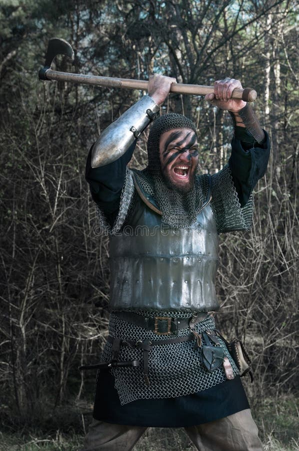 Screaming Viking with His Sword and Shield on the Grey Background Stock ...