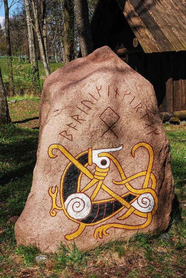 Viking Rune Stone. Runic Inscriptions on the Runestone Stock Photo ...