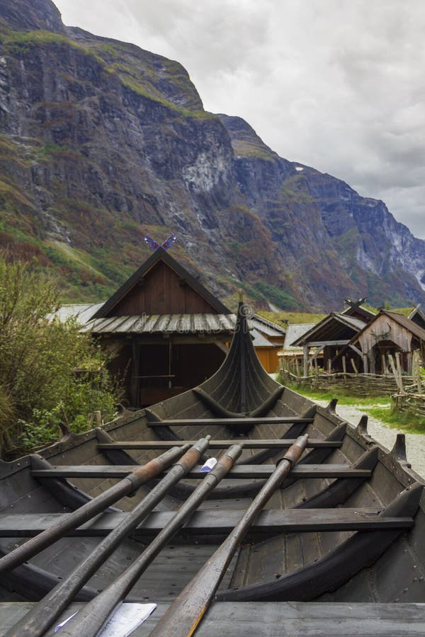 Viking Ship and Viking Houses on Viking Village Stock Image - Image of ...