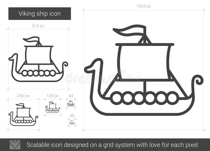 Viking ship line icon. stock vector. Illustration of draw - 94426239