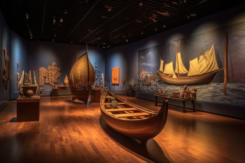 Viking Ship Museum Exhibit with Dramatic Lighting Stock Photo - Image ...