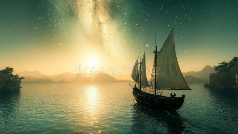 The Viking Ship Navigates through the Cosmos Under a Nebula S Celestial ...