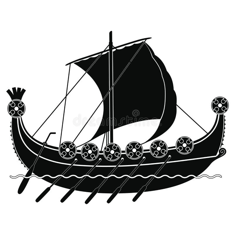 Viking Ship with Oars and Shields. Stock Vector - Illustration of ...