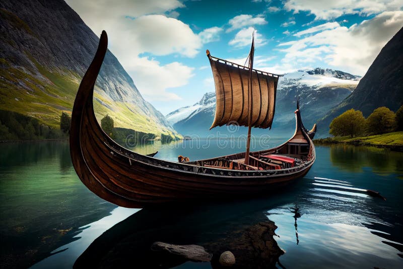 Viking Ship in a Picturesque Place. AI Generated Stock Illustration - Illustration of historic ...