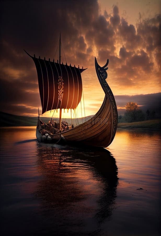 Viking Ship in a Picturesque Place. AI Generated Stock Illustration - Illustration of scenic ...