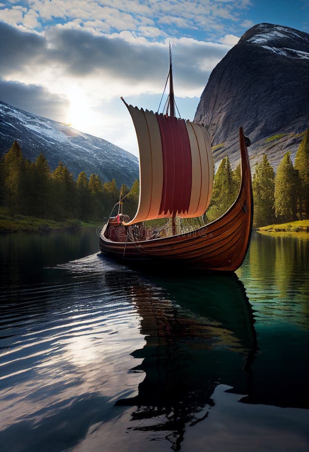 Viking Ship in a Picturesque Place. AI Generated Stock Illustration - Illustration of ship ...