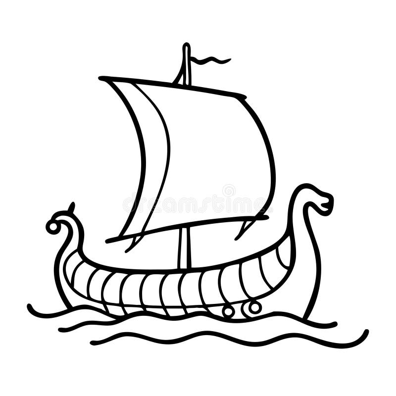 Viking Ship Vector Illustration with Dragon Head and Sail Design Stock ...