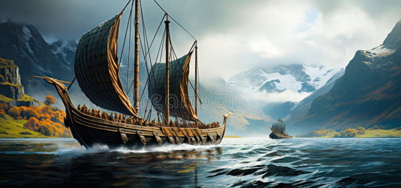 Viking Ships in the North Historical Maritime Adventure Stock Illustration - Illustration of ...