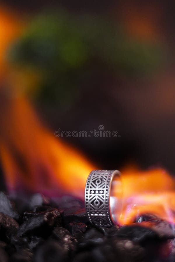 Viking Style Silver Ring Forged in Flames Stock Photo - Image of beauty ...