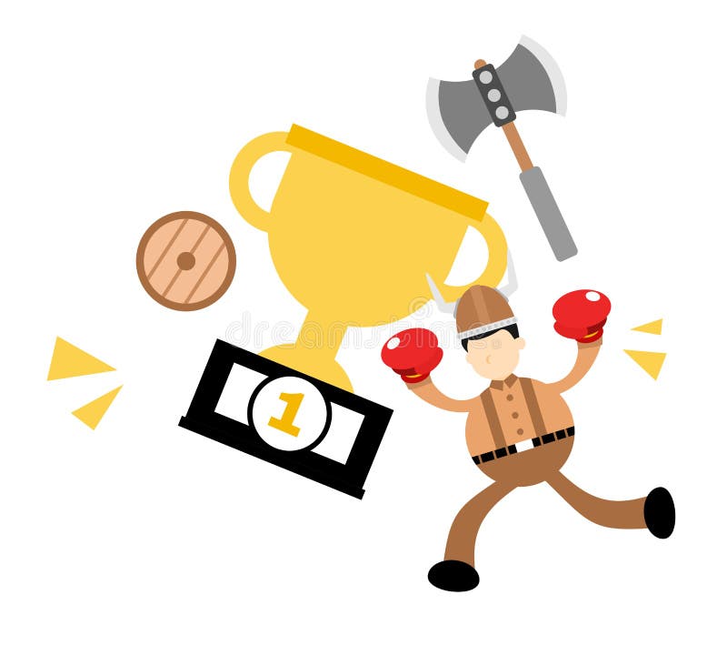 Barbarian Viking and Champion Trophy Cartoon Doodle Business Flat ...