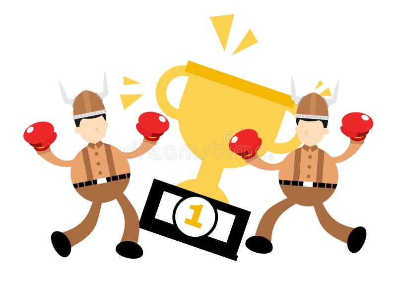 Barbarian Viking and Champion Trophy Cartoon Doodle Business Flat ...