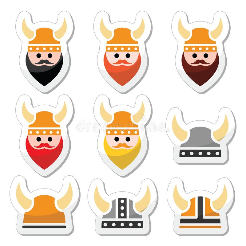 Viking Warrior in Helmet Icons Set Stock Illustration - Illustration of ...