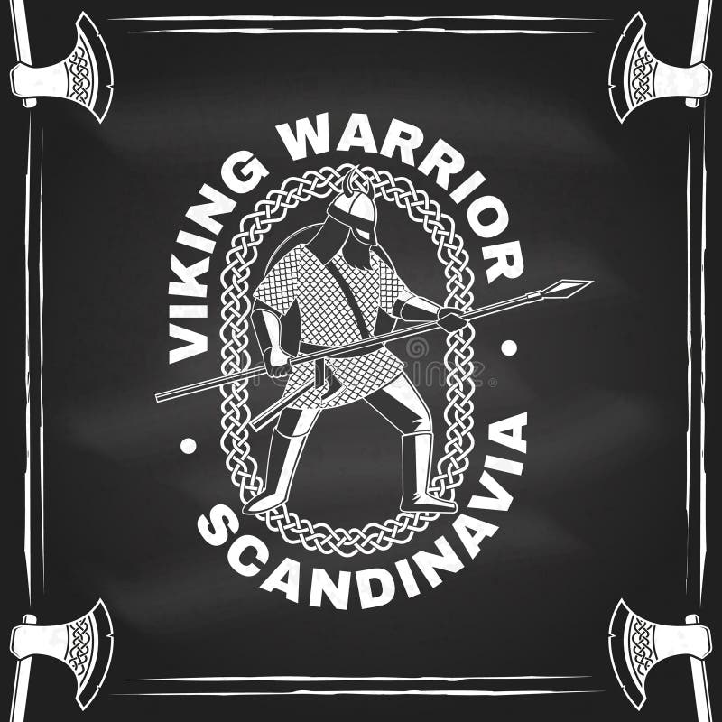 Viking Warrior Logo, Badge, Sticker on the Chalkboard. Vector ...