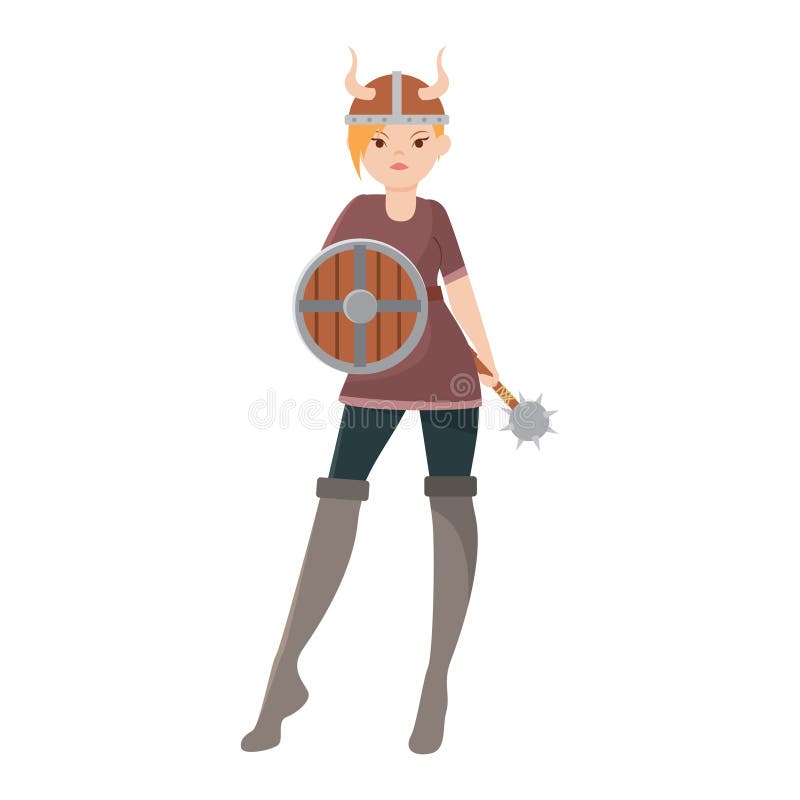 Viking Woman Holding Shield. Vector Stock Vector - Illustration of ...