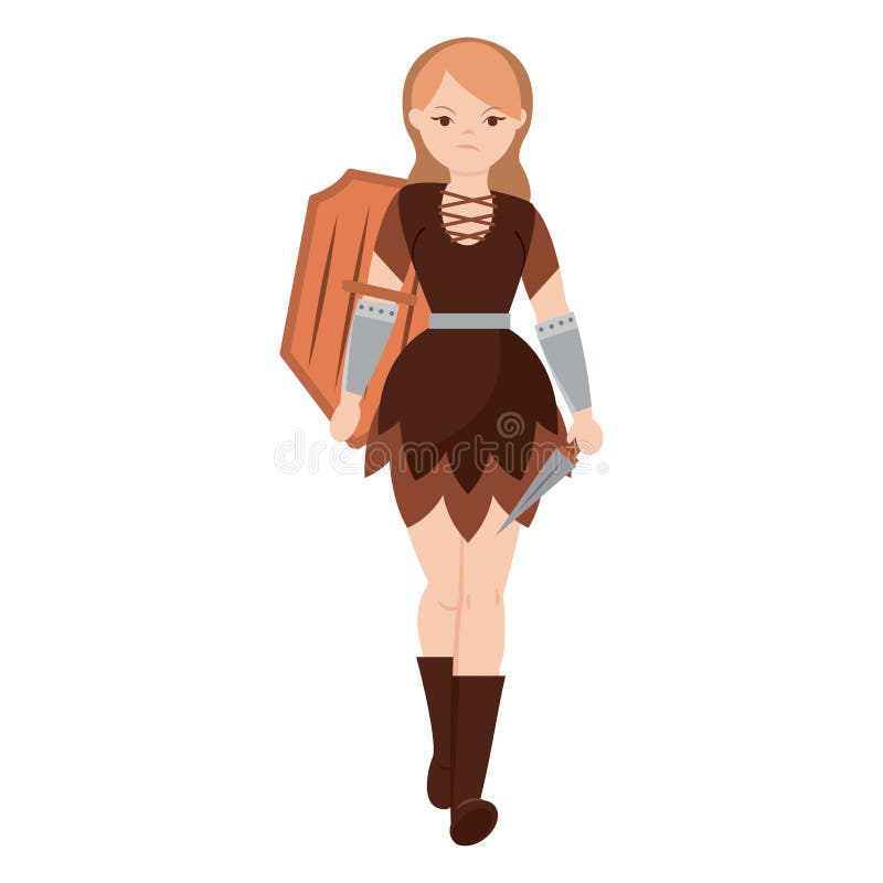 Viking Woman Holding Shield. Vector Stock Vector - Illustration of ...