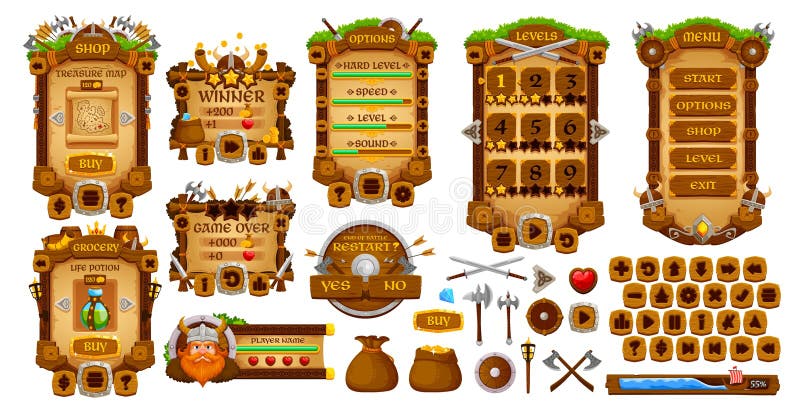 Vikings Game Interface Asset, GUI Buttons, Panels Stock Vector - Illustration of asset, tablet ...