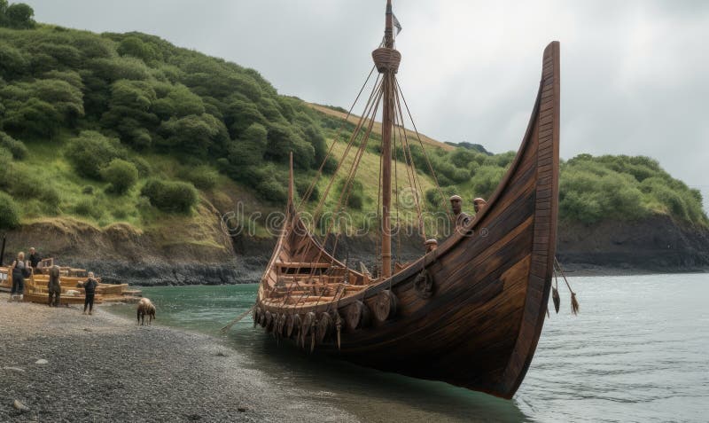 Vikings Ship Approaches the Rocky Shore Creating Using Generative AI ...