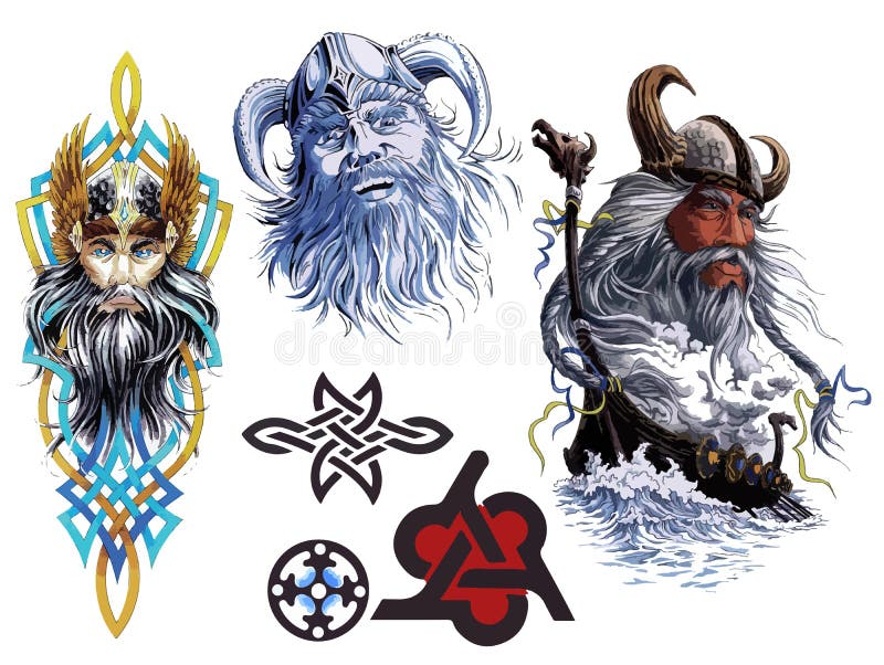 Vikings Tattoo Set. Set of Labels and Elements. Vector Set Illustration ...