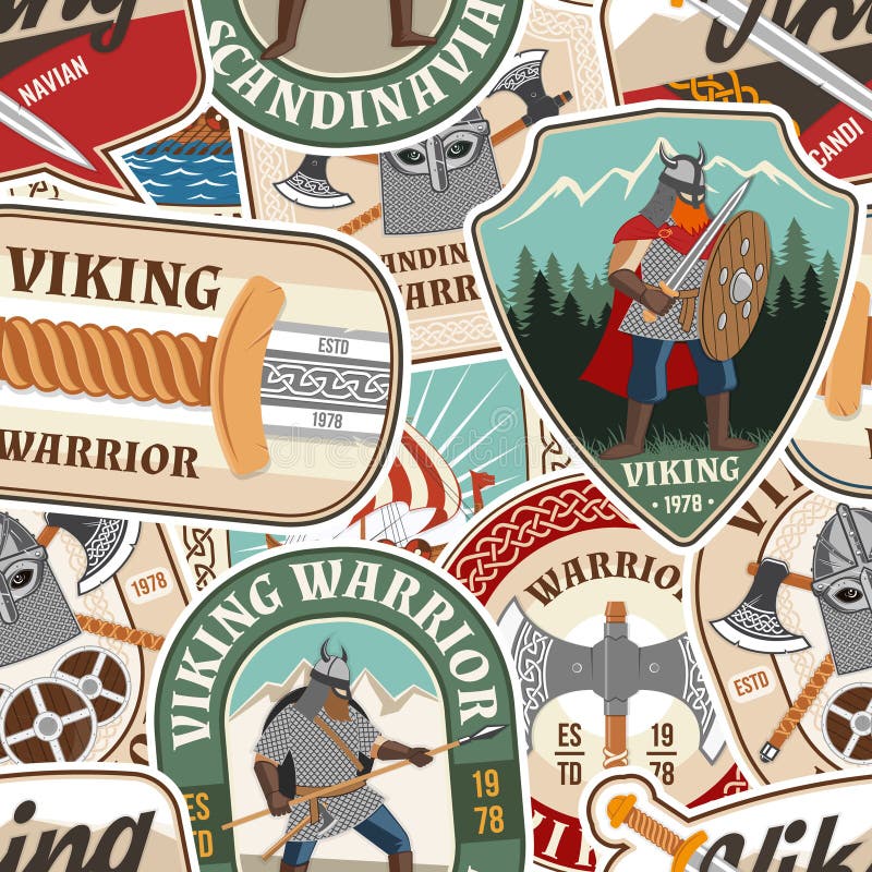 Vikings Warrior Seamless Pattern or Background. Vector Illustration ...