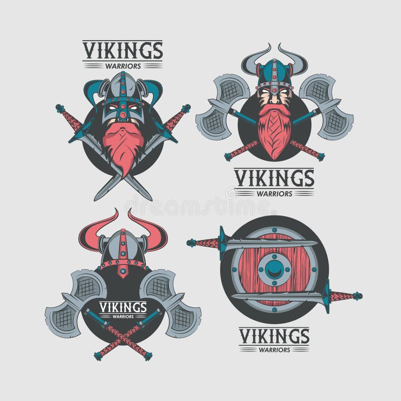 Vikings Warriors Set of Drawings Stock Vector - Illustration of icon ...