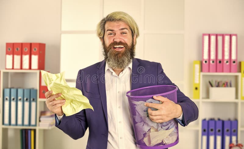 Vile Work. Man Look for Lost Document. Digging in the Trash. Rummaging ...