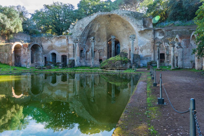Ancient Roman Ruins Next To Old Decorative Pond Inside Hadrian Villa in ...