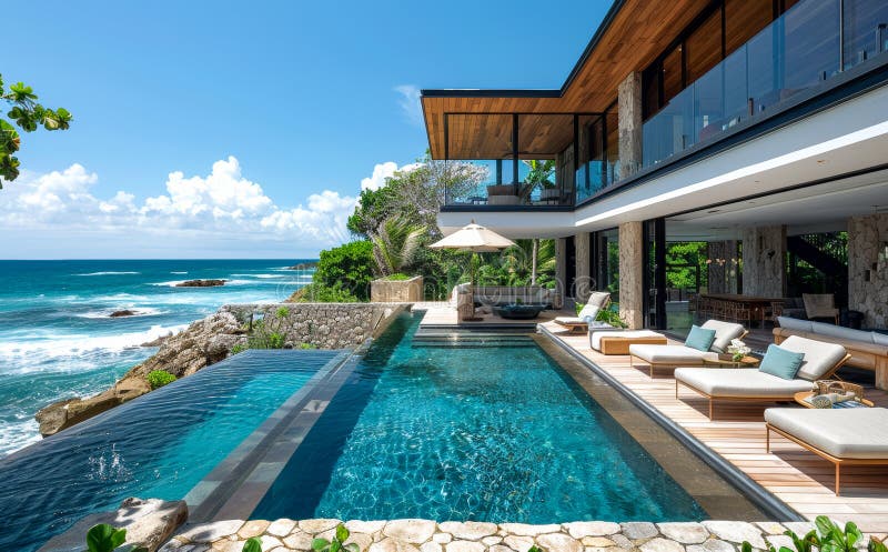 The Villa is Built on Cliff Overlooking the Ocean Stock Photo - Image ...