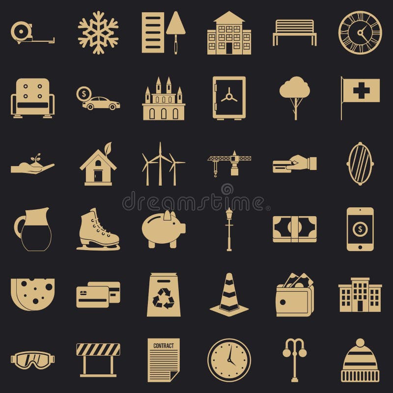 Villa for Rest Icons Set, Simple Style Stock Vector - Illustration of ...