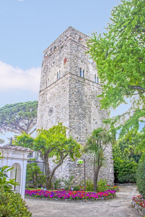 Villa Rufolo stock image. Image of flowers, italy, blue - 190746559