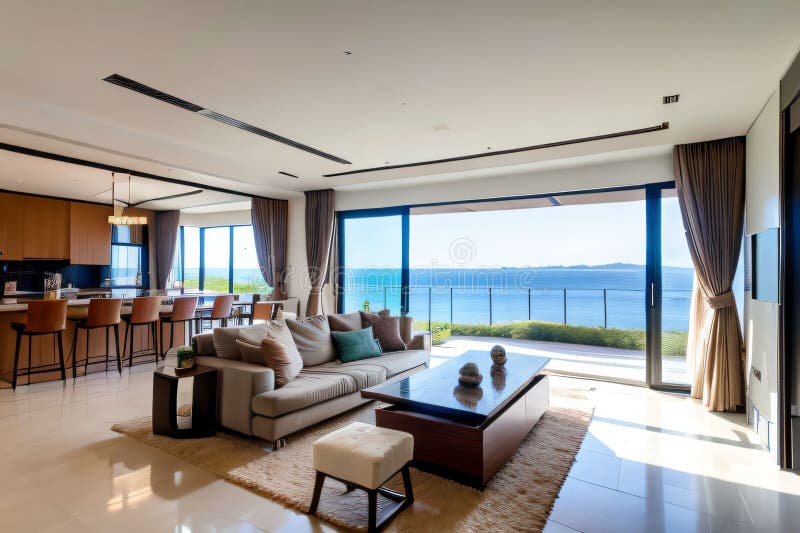 A Villa by the Sea and Viewing from Inside Stock Illustration ...