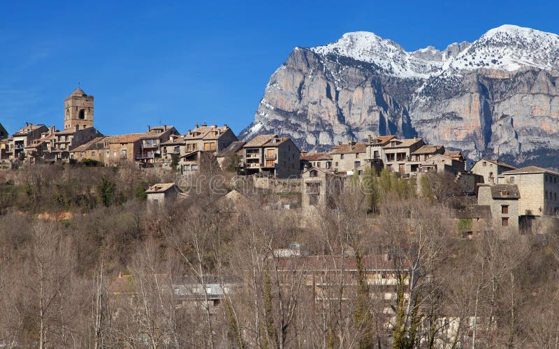 Village of Ainsa stock image. Image of pena, tower, snow - 69777491